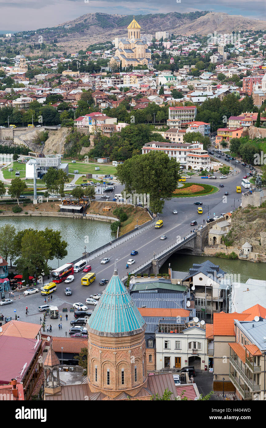 Two churches and River Mtkvari Stock Photo - Alamy
