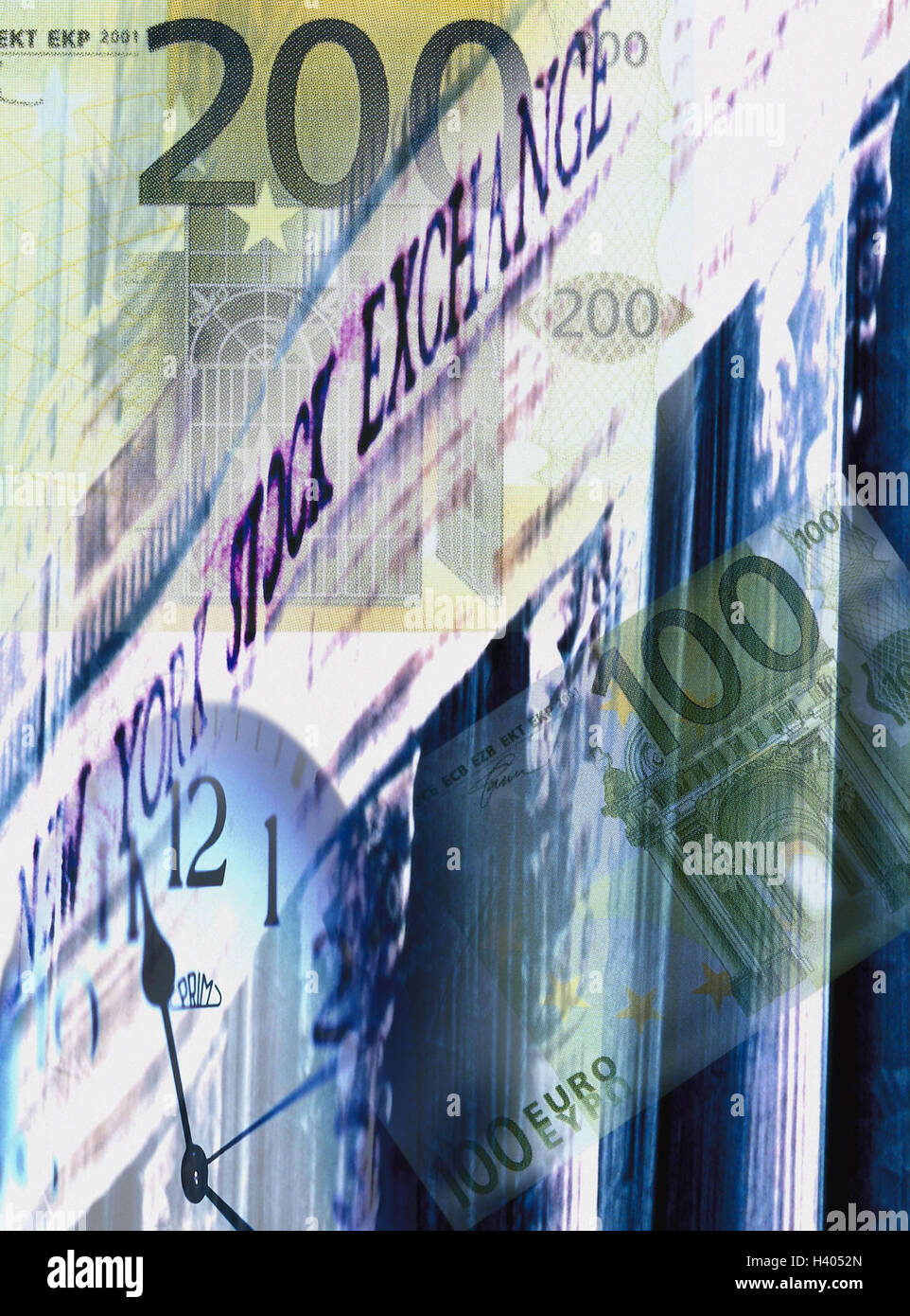 The USA, New York, stock exchange, bank notes, euro, clock, [M ...