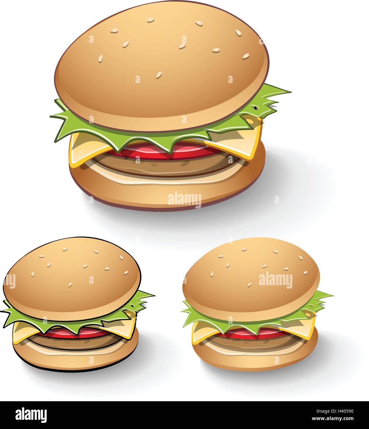 Vector Illustration of Tasty Cartoon Burgers isolated on a White ...