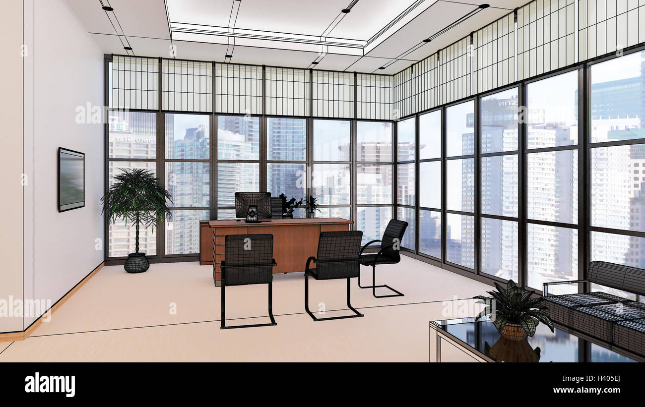 3D Interior rendering of a modern office Stock Photo - Alamy