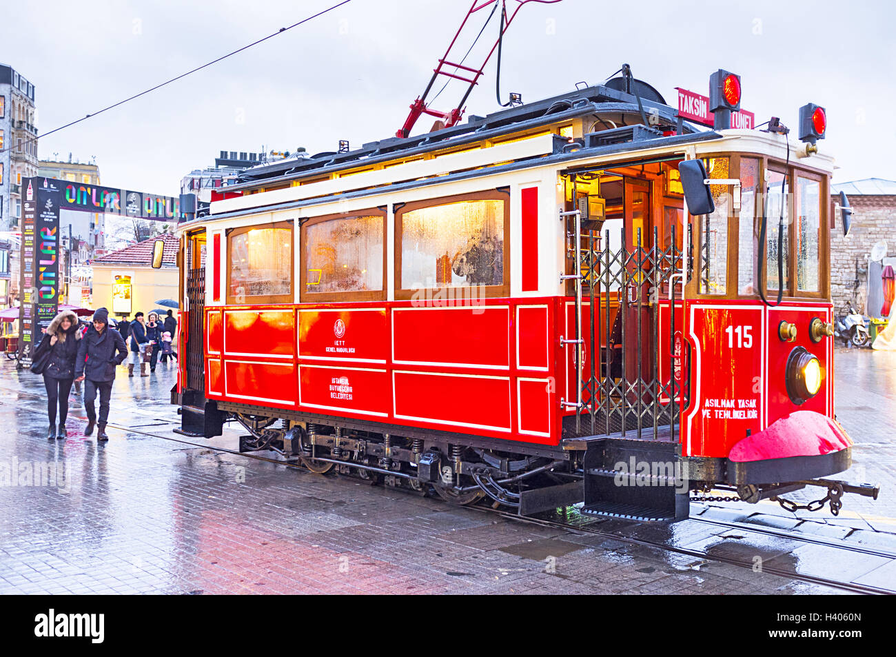 The old red tram on the Taksim-Tunel Nostalgia Tramway Stock Photo - Alamy