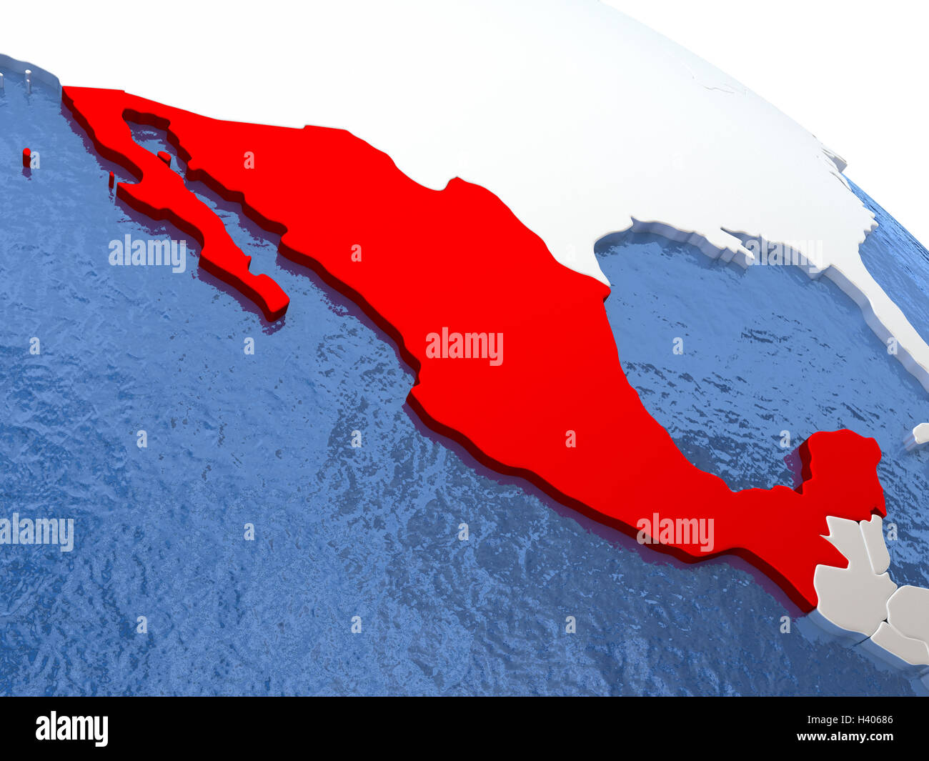 Map of Mexico on globe with metallic land and realistic water. 3D ...