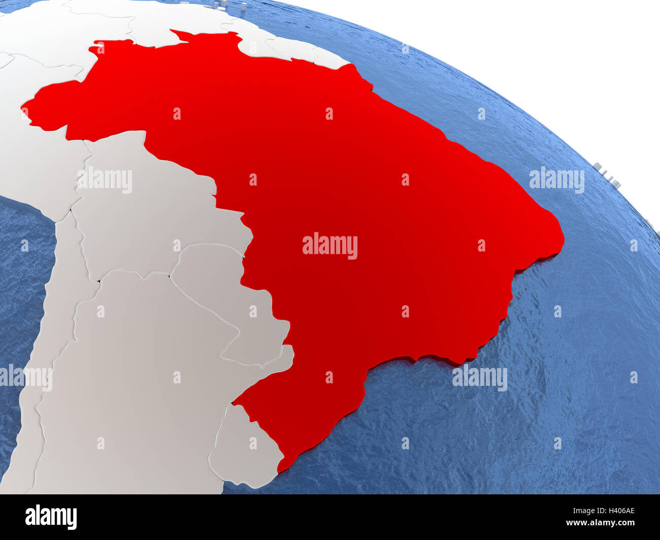 Map of Brazil on globe with metallic land and realistic water. 3D ...