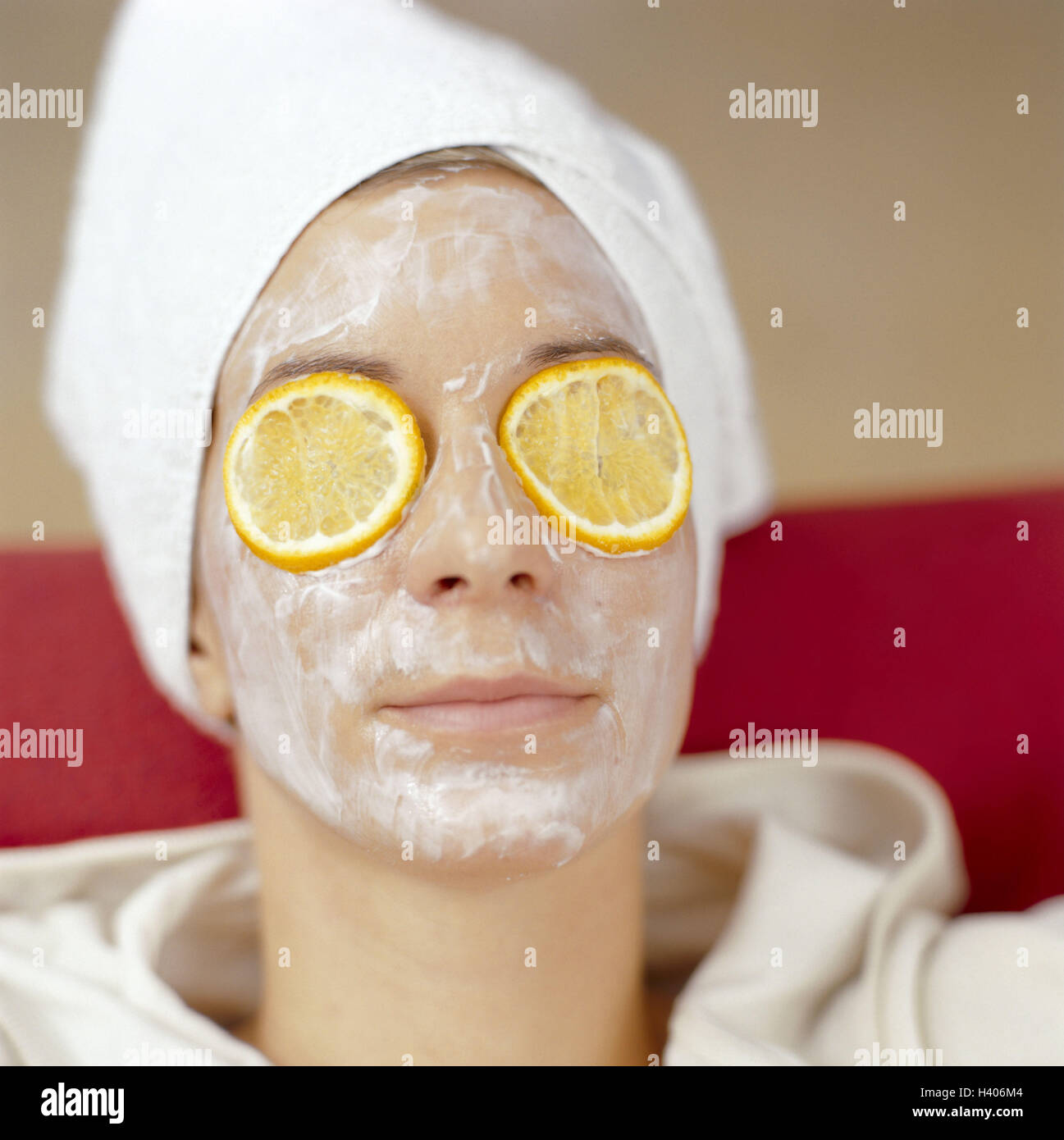 Woman, mask, Sliced orange, portrait, eyes concealed, cosmetics, shell ...