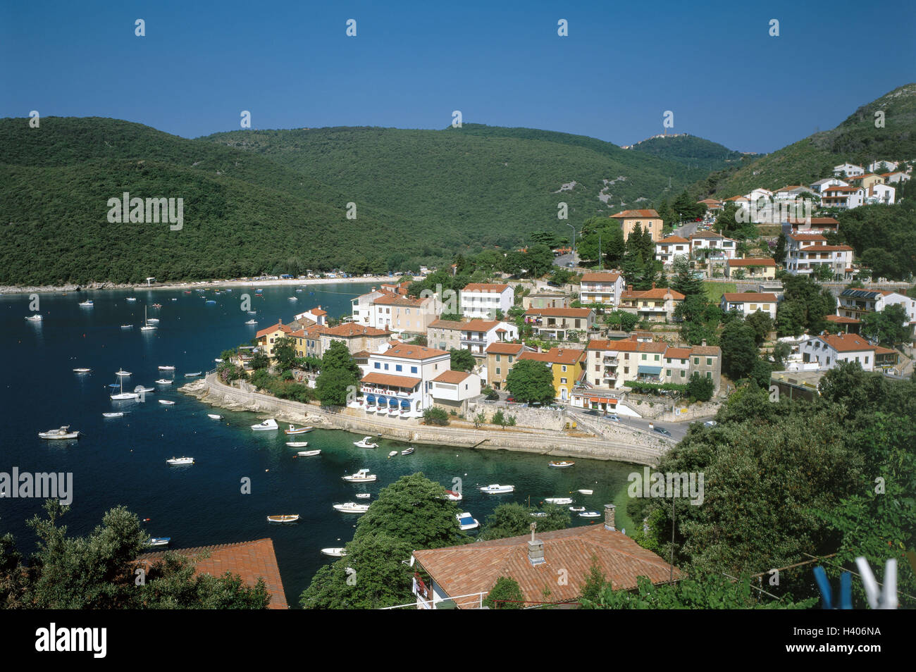 Croatia, Istria, Rabac, town view, harbour, Balkan Peninsula, town ...