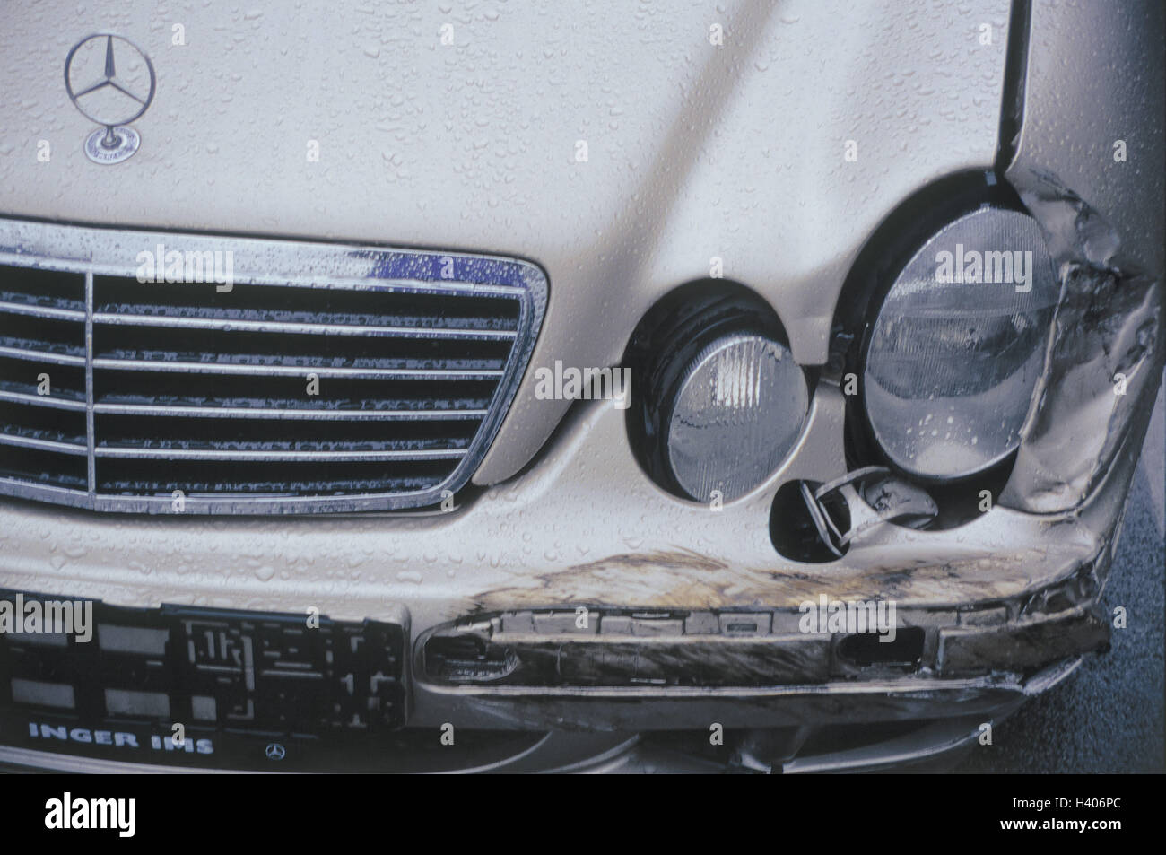 Traffic accident, car, front damage, detail, Mercedes E class, Traffic ...