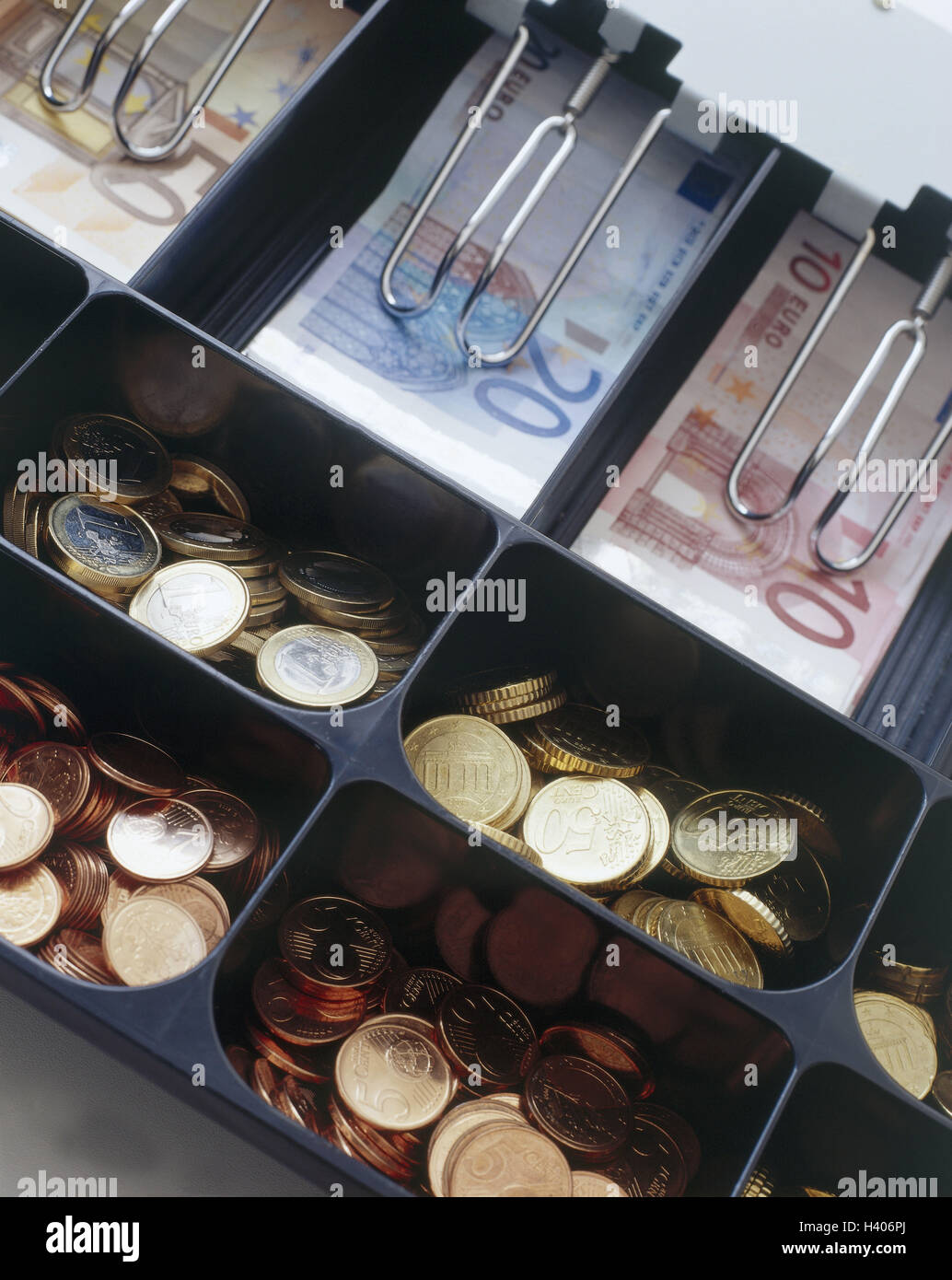 Cash box drawer, money, euro coins, euronotes, cash box, monetary cash ...