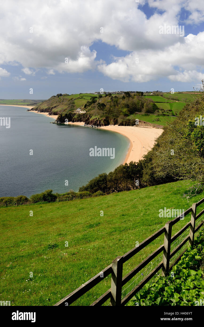Overlooking the beach at Blackpool Sands, South Devon, with the village ...
