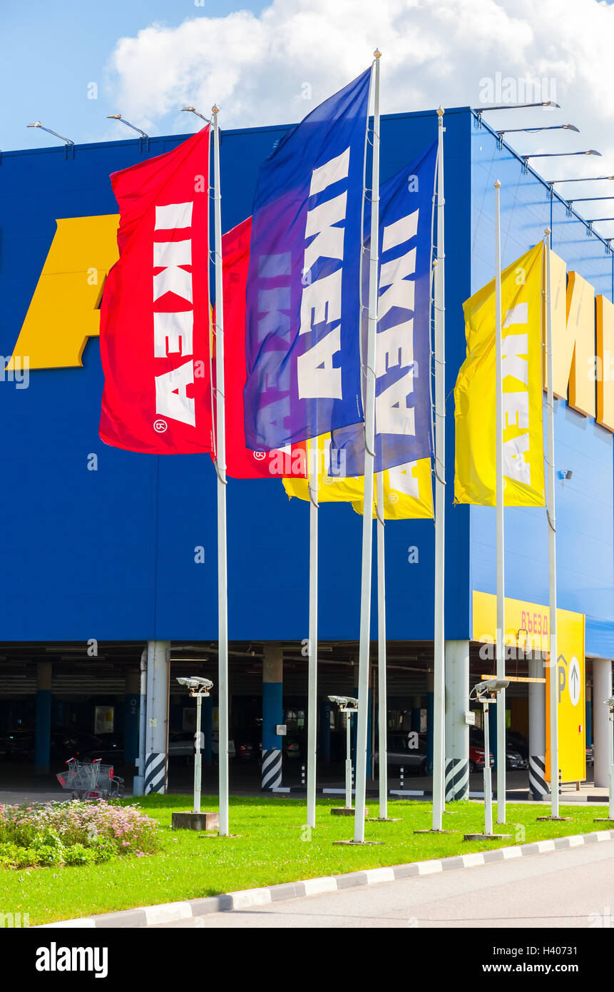 IKEA flags near the IKEA Samara Store. IKEA is the world's largest ...