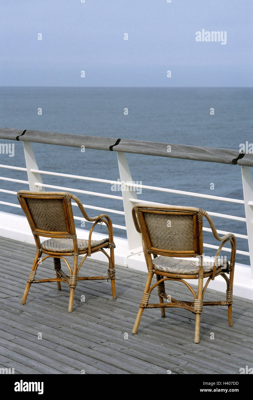 Sea bridge, detail, chairs, sea, BT, bridge, wooden jetty, ship cap ...