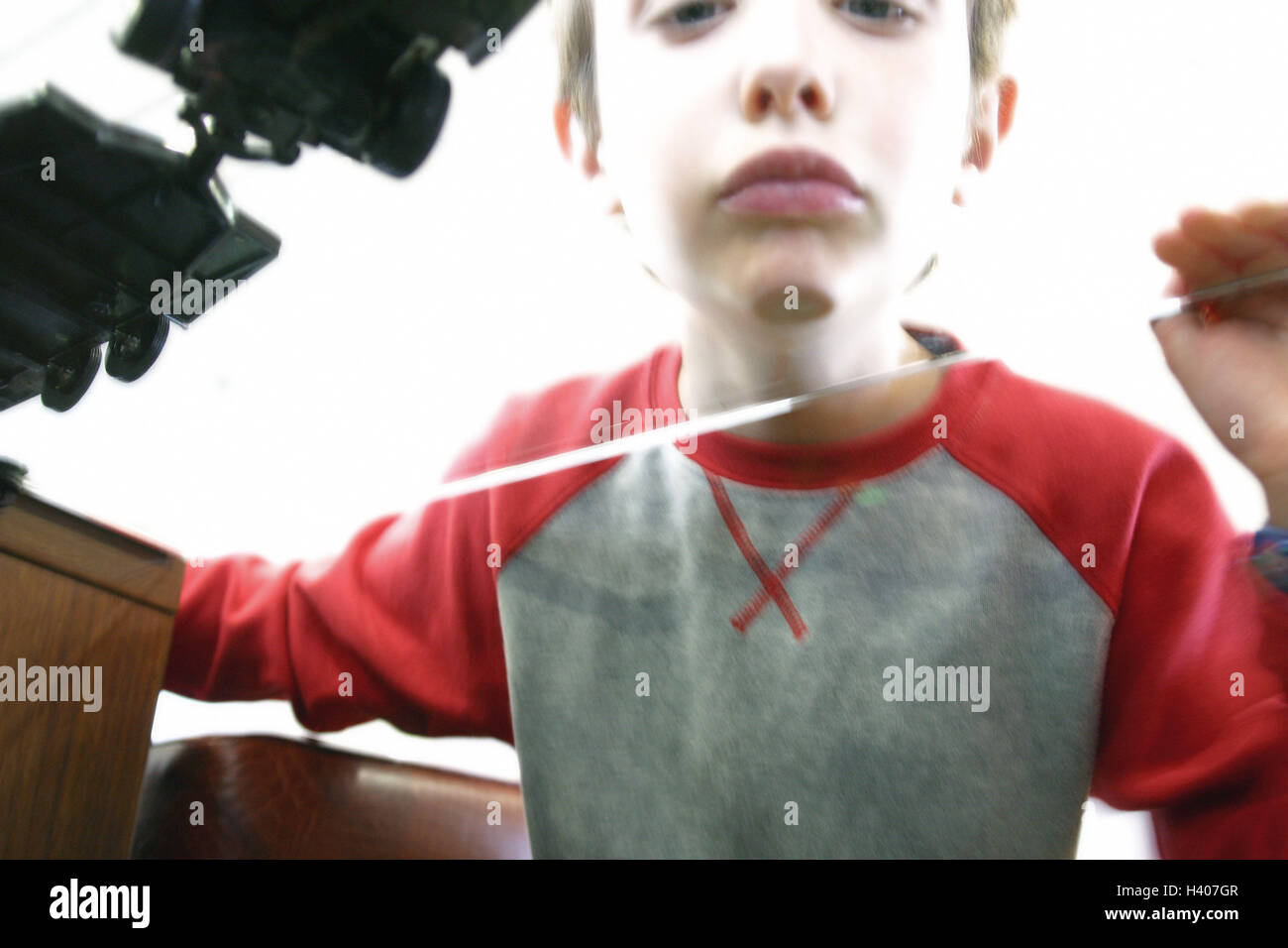 Boy, curiously, view, windowpane, portrait, detail, curled, child ...