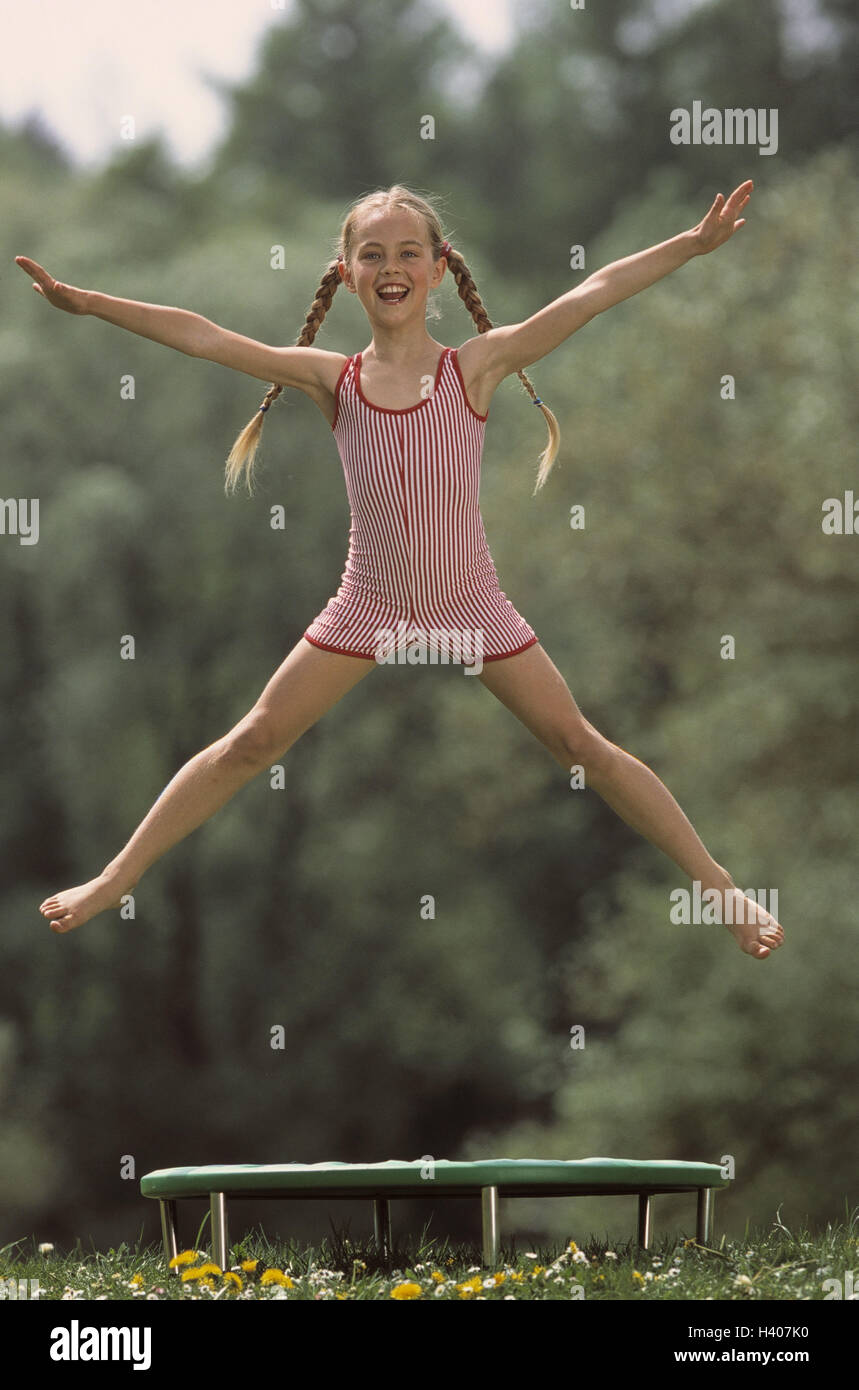 Garden, mini tram Pole, girl, plaits, laugh, crack, summer, leisure ...