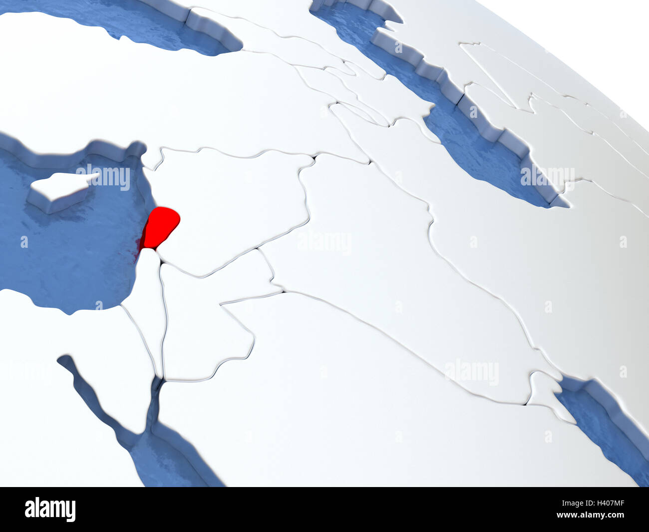 Map of Lebanon on globe with metallic land and realistic water. 3D ...