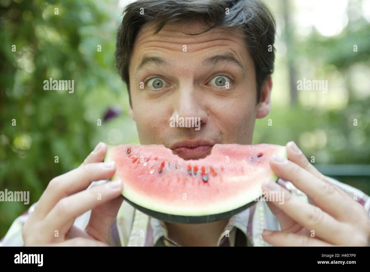 Man, watermelon, eat, facial play, portrait, summer, man's portrait ...