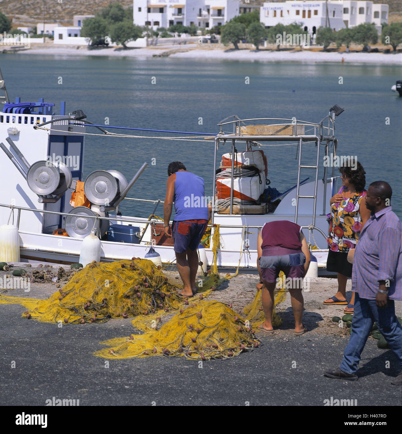 GR' Cyclades island Folegandros, fisherman in the harbour Karavostasis ...