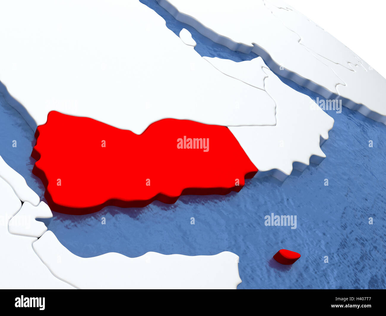 Map of Yemen on globe with metallic land and realistic water. 3D ...