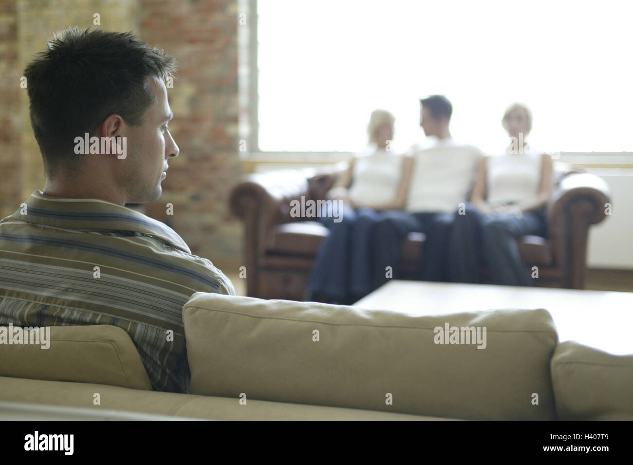 Loft, friends, sofa, sit, exclude entertainment, blur, man, thought ...