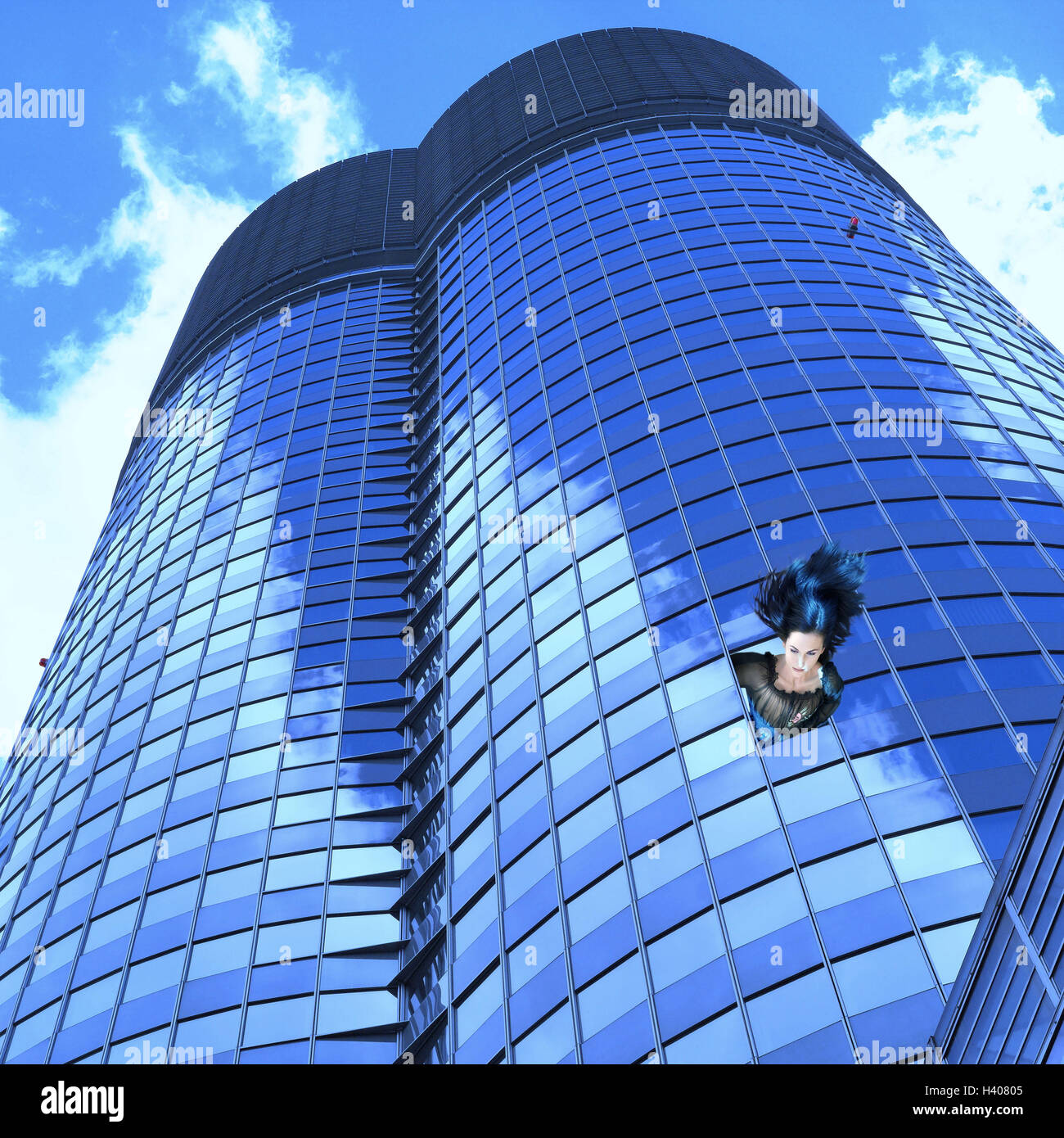 Composing, high rise, window, woman, hinauslehnen, surreally, Austria ...
