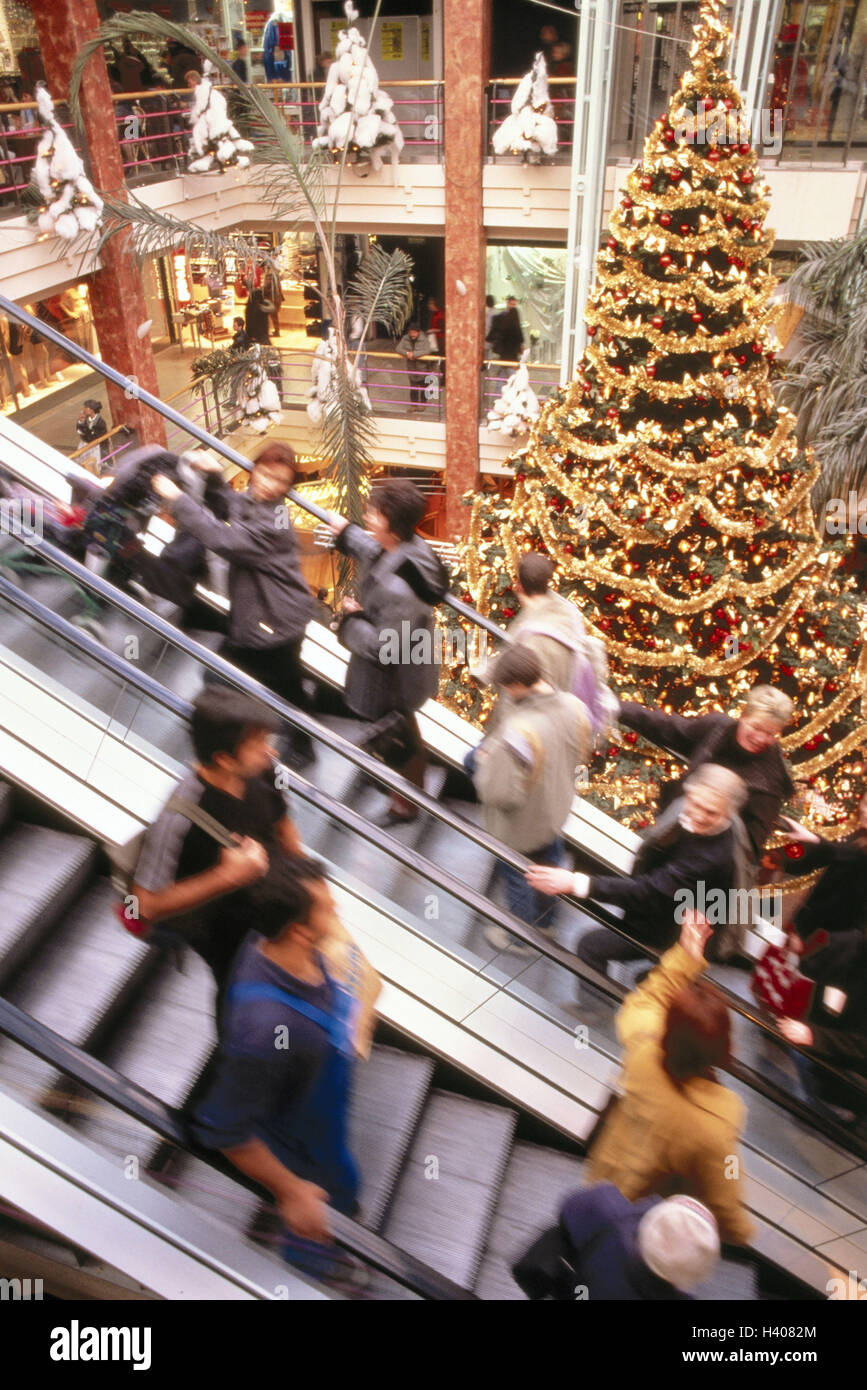 Christmas, shopping centre, escalator, customer, blur, department store ...