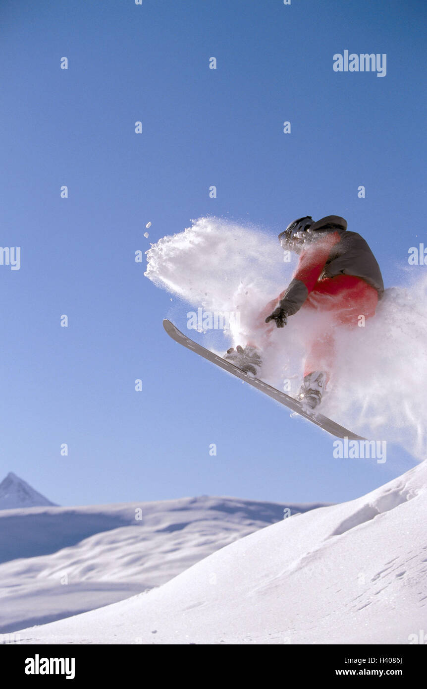 Snowboarder, crack, side view, mountains, skiing area, ski runway, man ...
