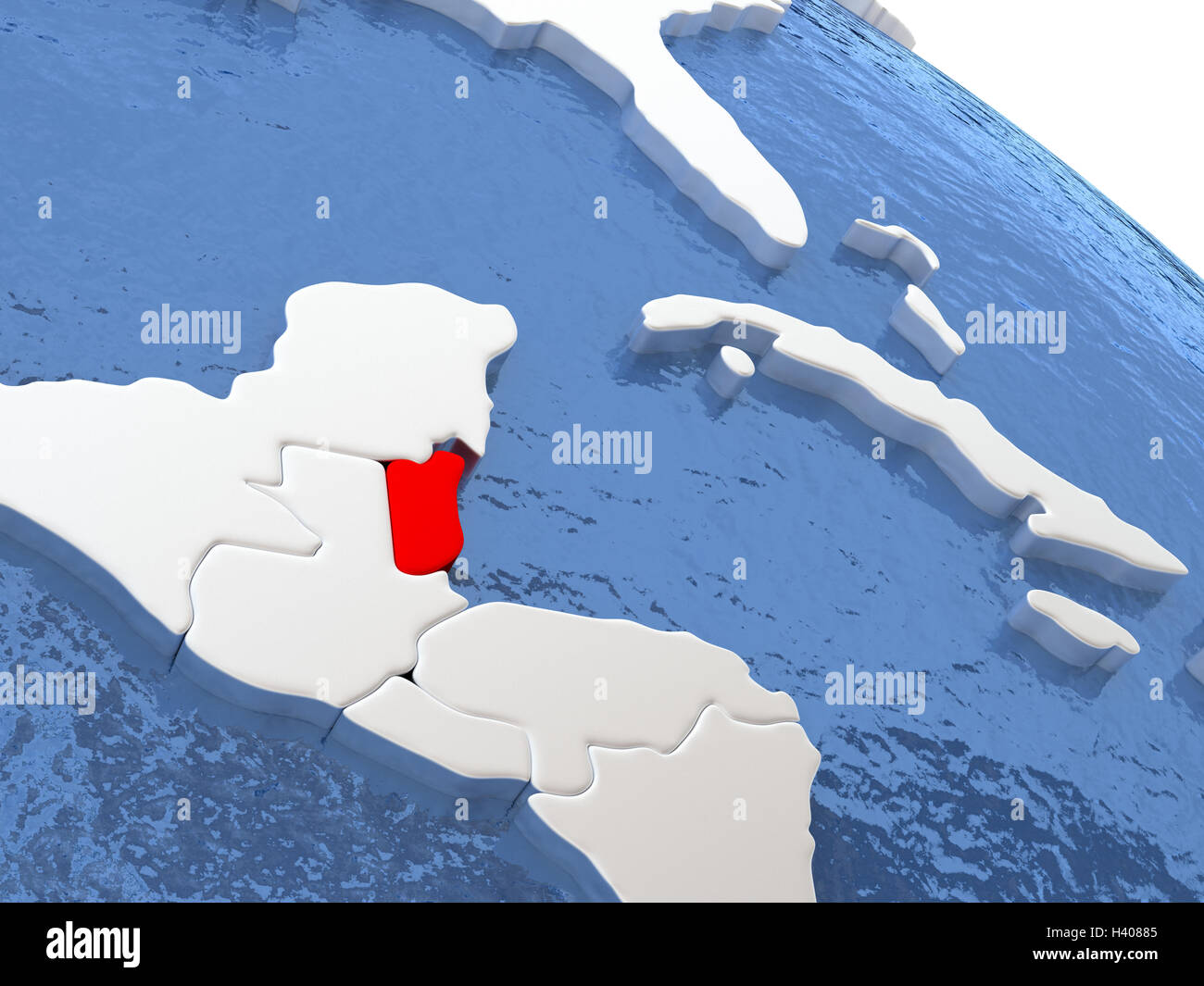 Map of Belize on globe with metallic land and realistic water. 3D ...