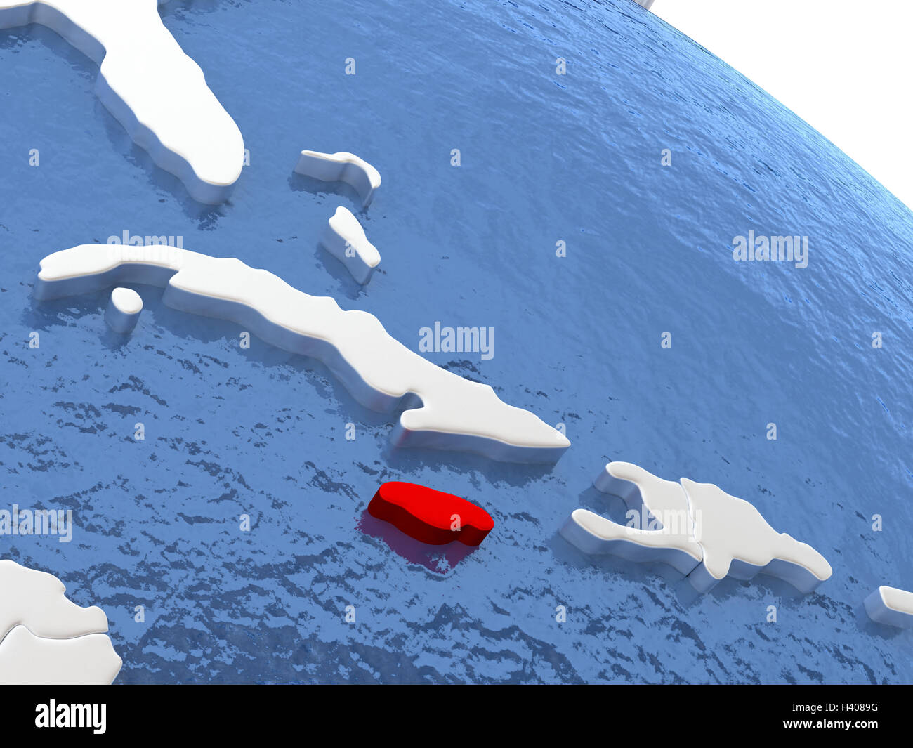 Map of Jamaica on globe with metallic land and realistic water. 3D ...