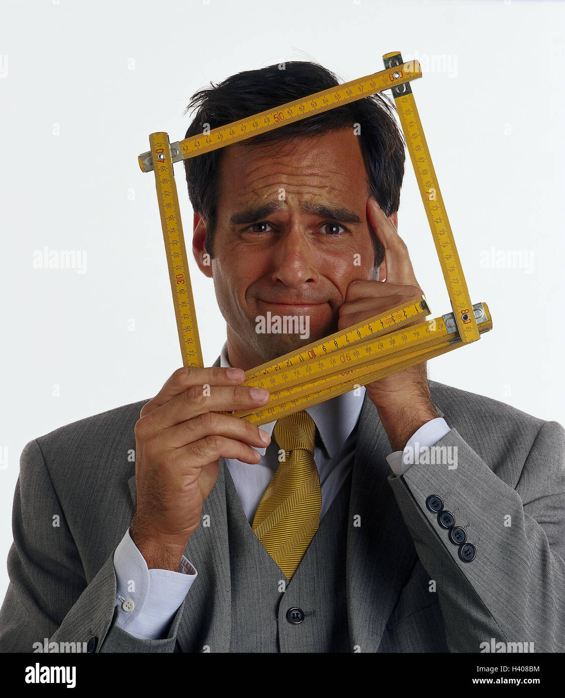Man, suit, tie, folding rule, square, view, facial play, desperation ...