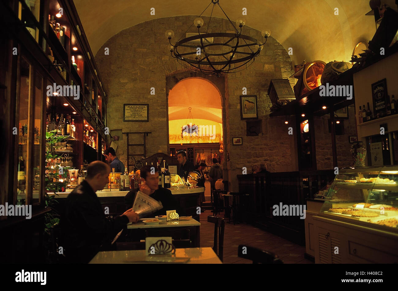 Italy, Tuscany, cafe, men, gastronomy, man, guests, two, inside, stone ...