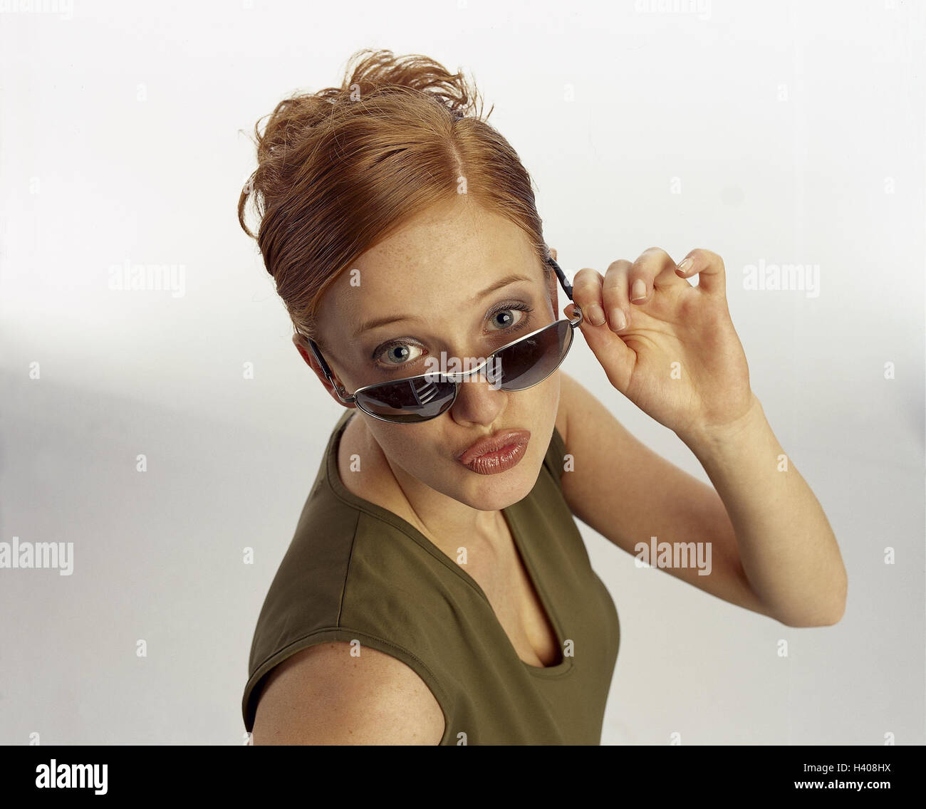 Woman, young, top, sunglasses, gesture, kiss mouth, portrait, women ...