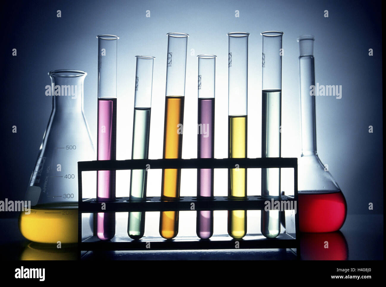 Laboratory, laboratory vessels, liquids, colourfully, laboratory, stand ...