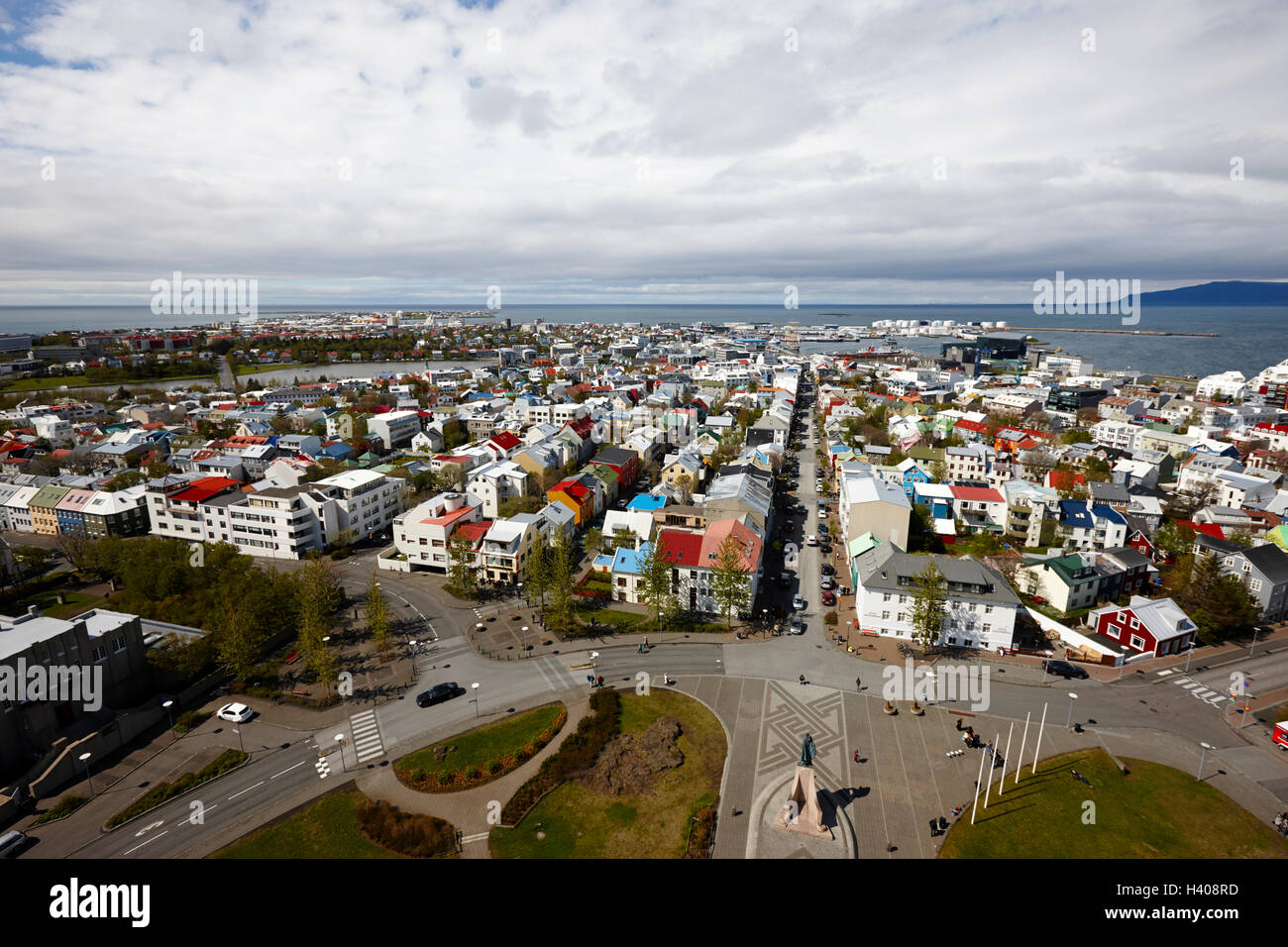 aerial view over the old town and city of reykjavik Iceland Stock Photo ...