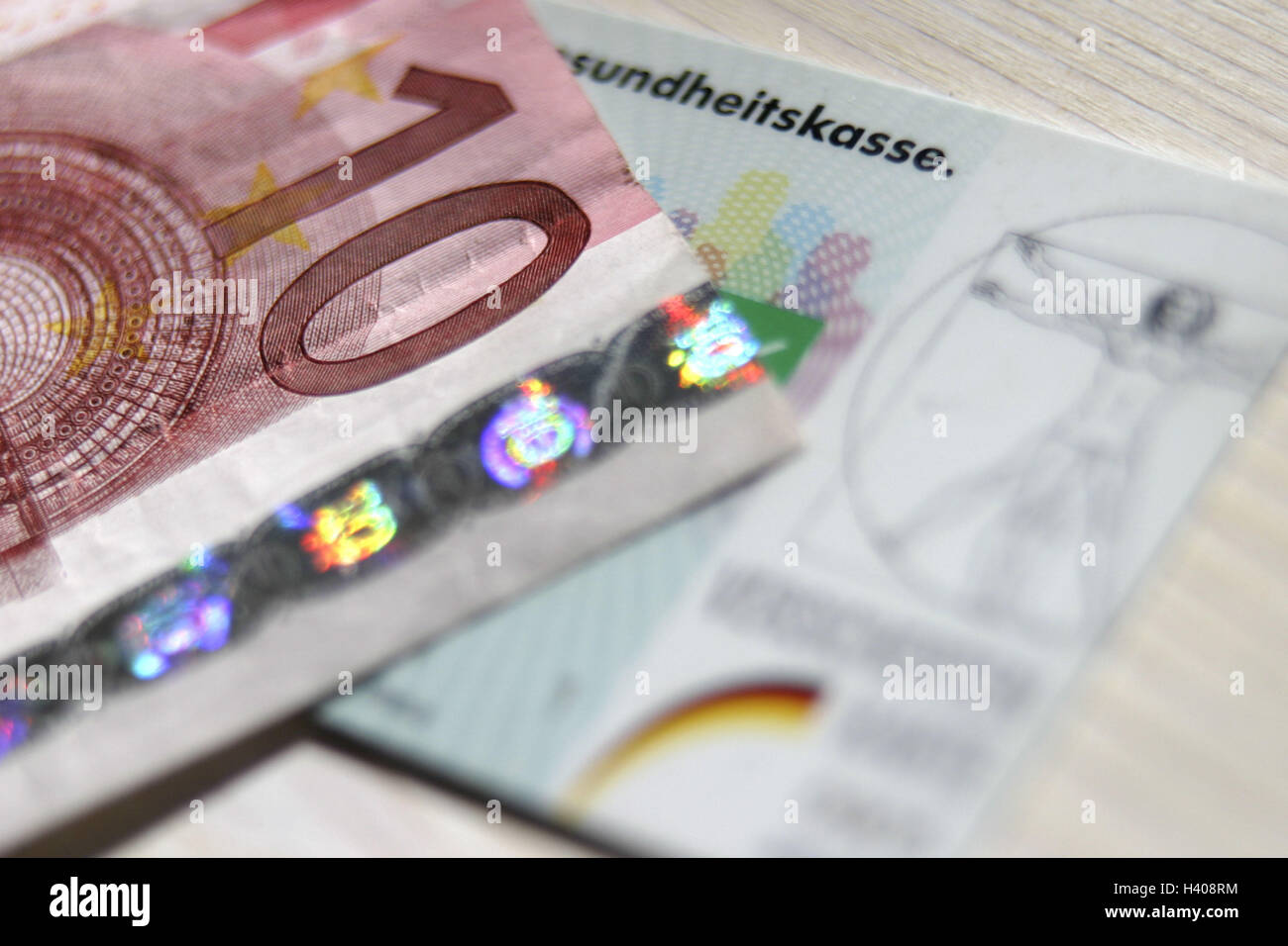 Health insurance card, Aok, banknote, euro, detail, blur compulsory ...