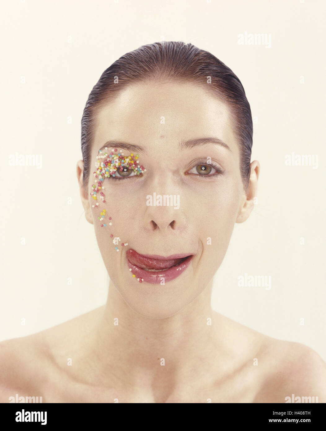 Woman Young Portrait Lid Cheek Sugar Pearls Licks Women Portrait