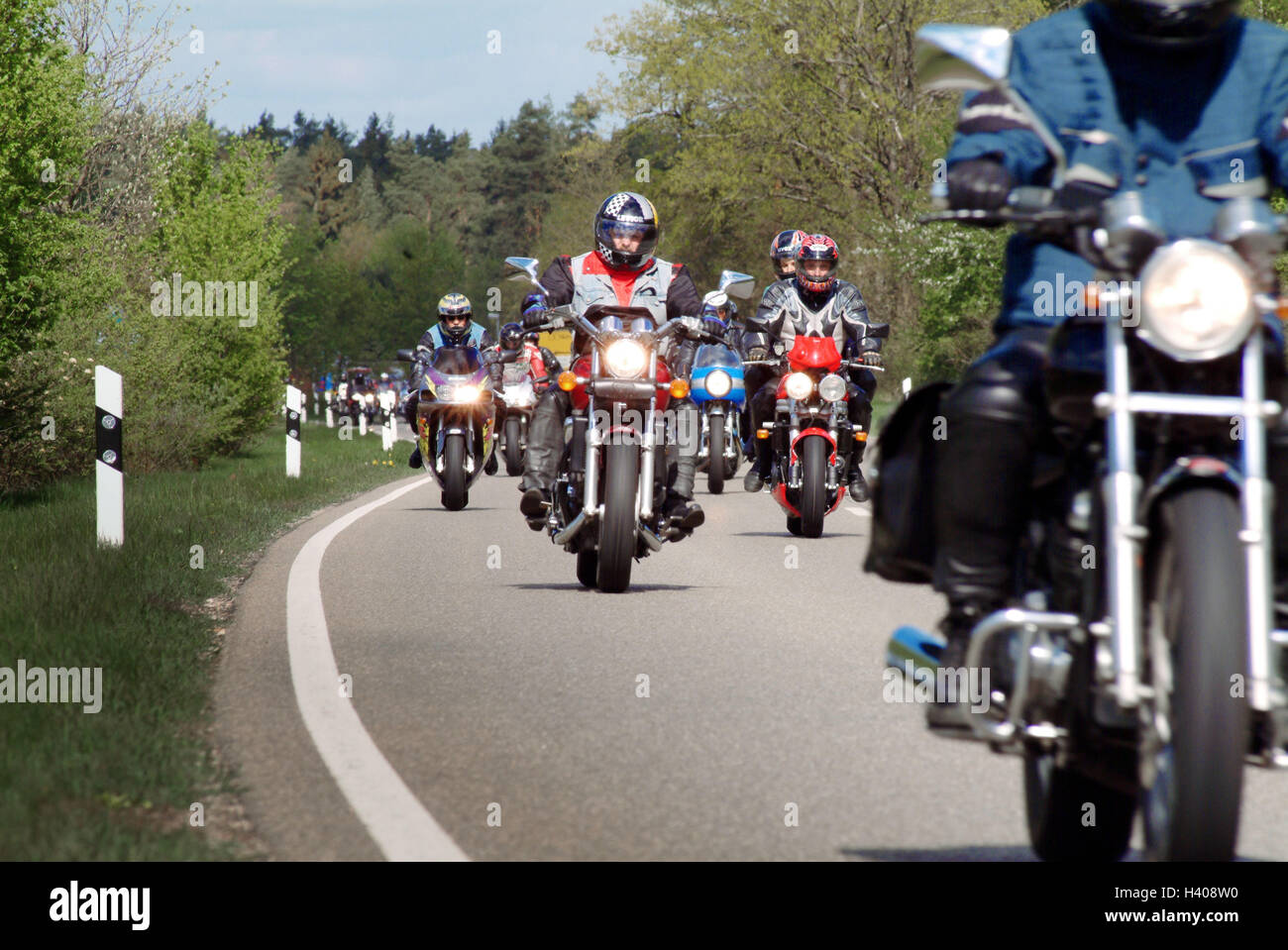 Germany, street, motorcyclist, group, detail, Europe, street scene ...