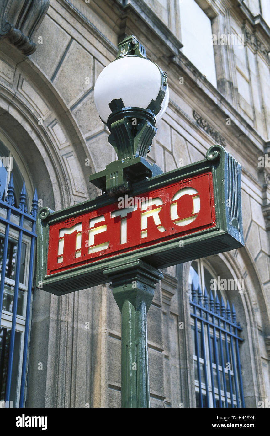 France, Paris, underground station, metro sign, lantern, Europe ...
