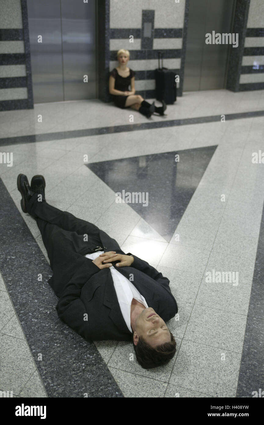 Buildings, hall, floor, woman, Trolley, sit, man, suit, lie, office ...