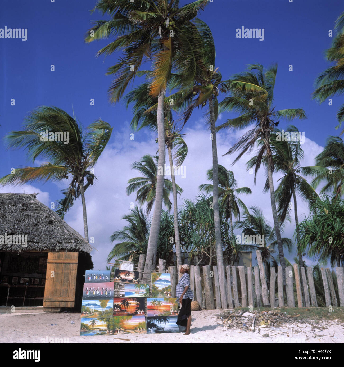 Tanzania, island Zanzibar, Kiwenga, beach, woman, sales, pictures, East ...