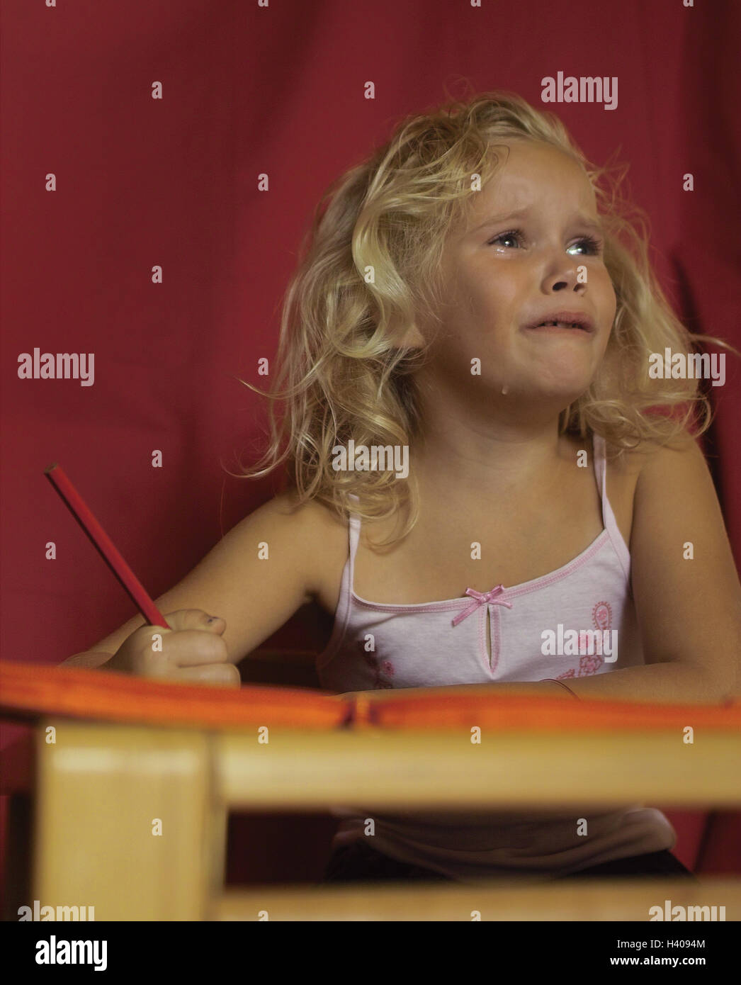 Girls, cry, school assignments, portrait, child, 4 - 6 years, blond ...