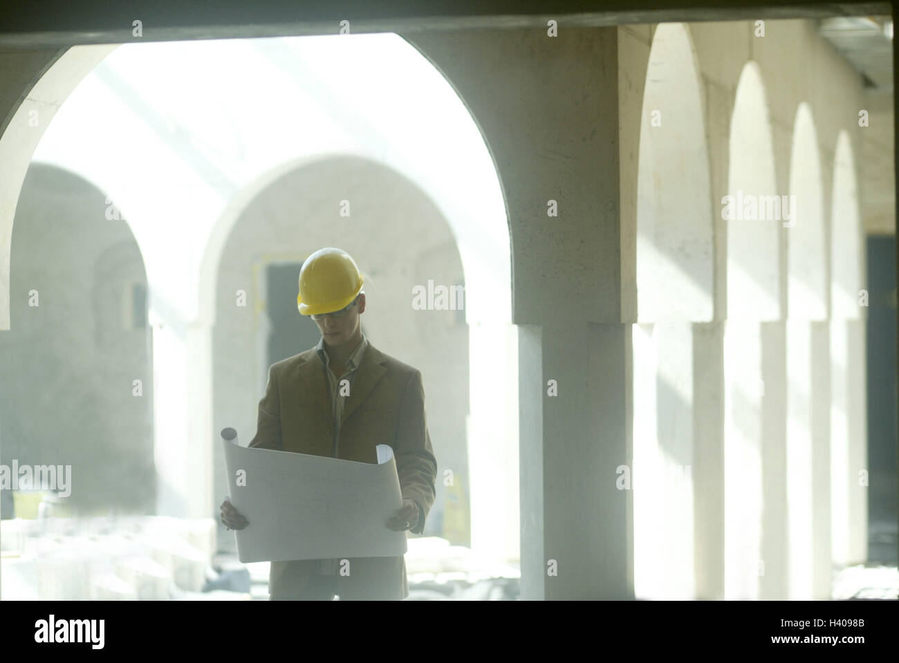 Men at work, architect, construction helmet, plan, control construction ...