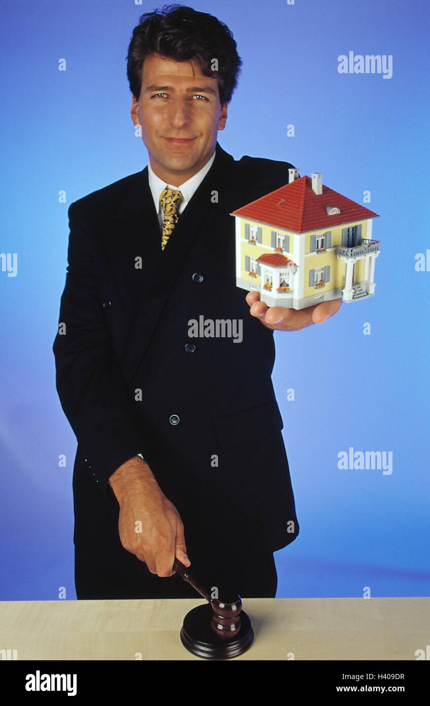 Auction, auctioneer, house model, mallet, gesture, surcharge, auction ...