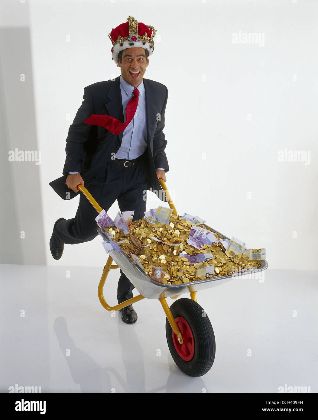 Businessman, successfully, young, crown, barrow, money, push, happy ...