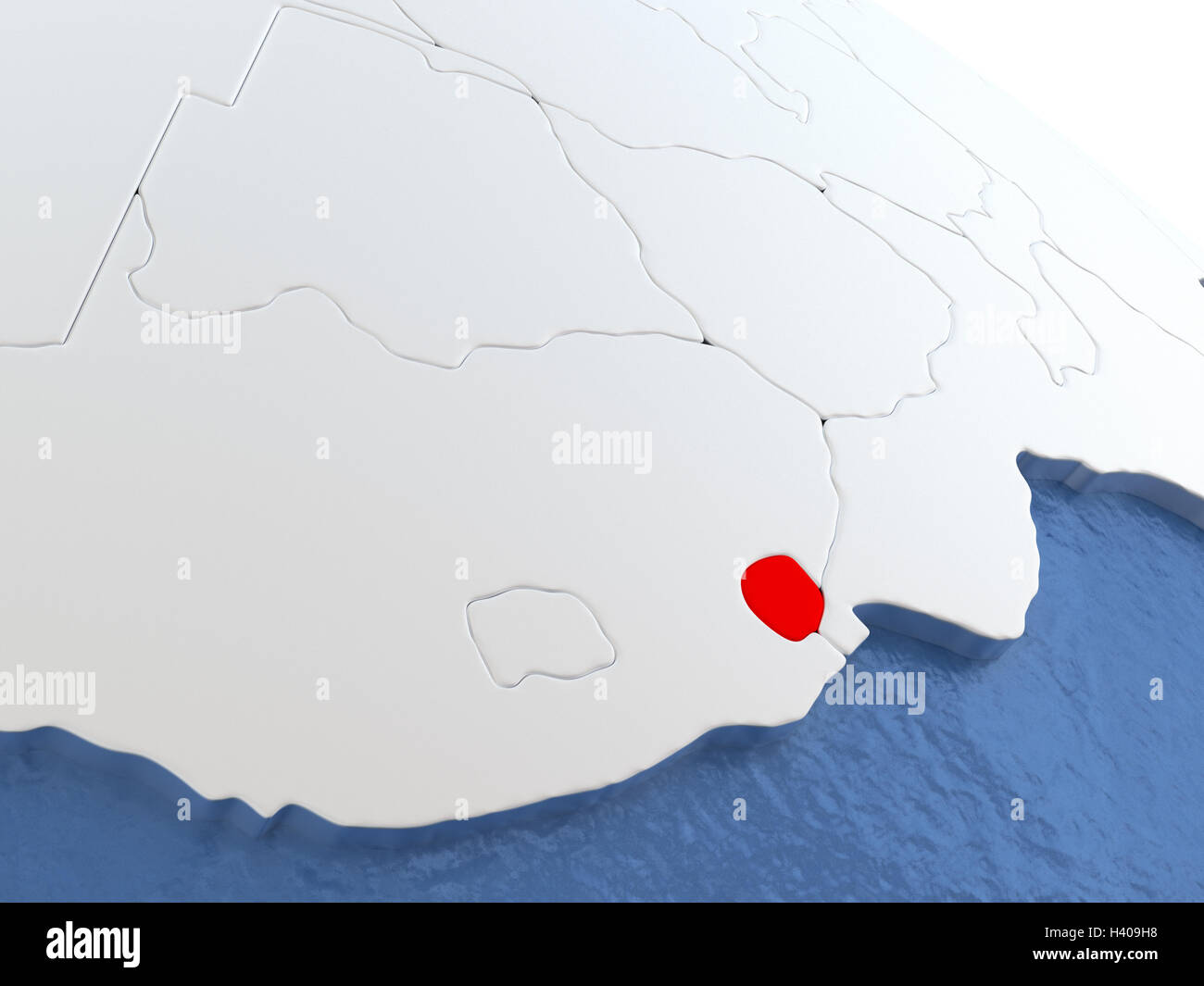 Map of Swaziland on globe with metallic land and realistic water. 3D ...