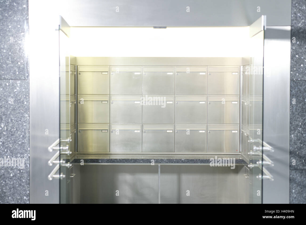 Office building, hall, mailboxes, buildings, hall, Glastüre, openly ...