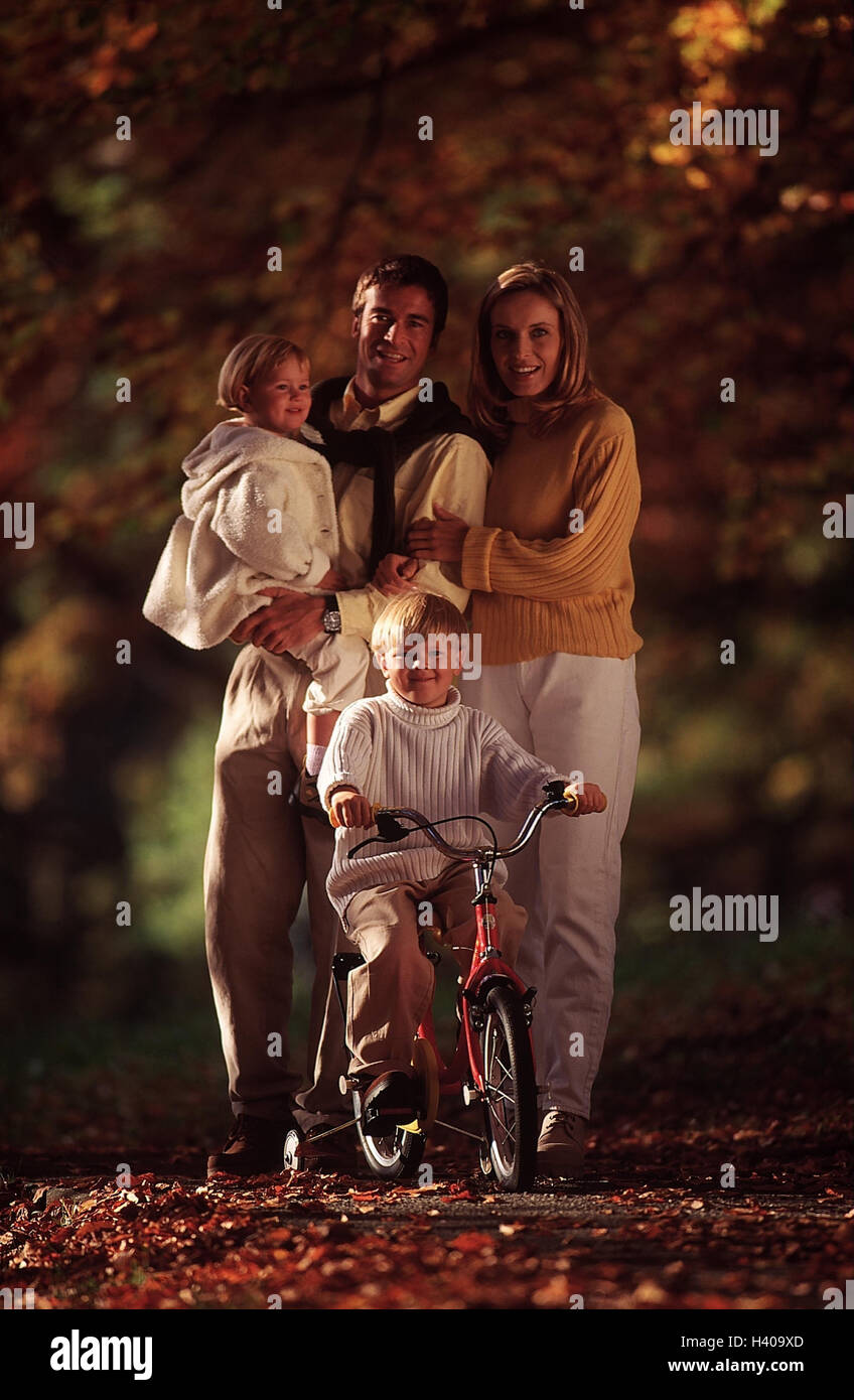 Family, son, bicycle, group picture, autumn parents, children, two ...