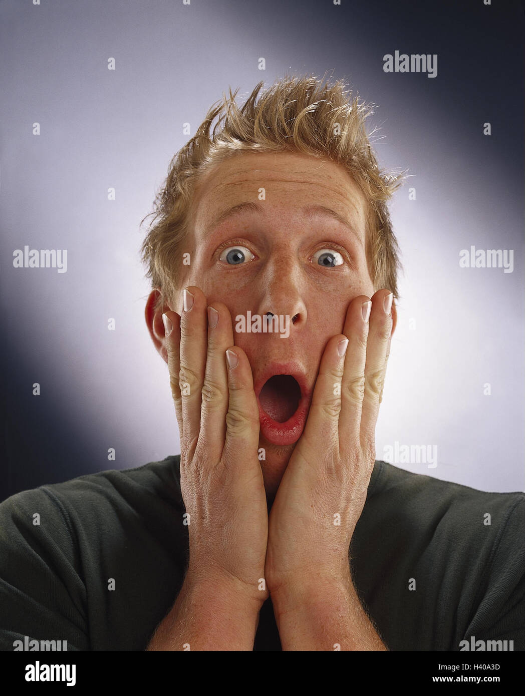 Man, young, blond, gesture, startled, surprises, portrait, Men, fright ...