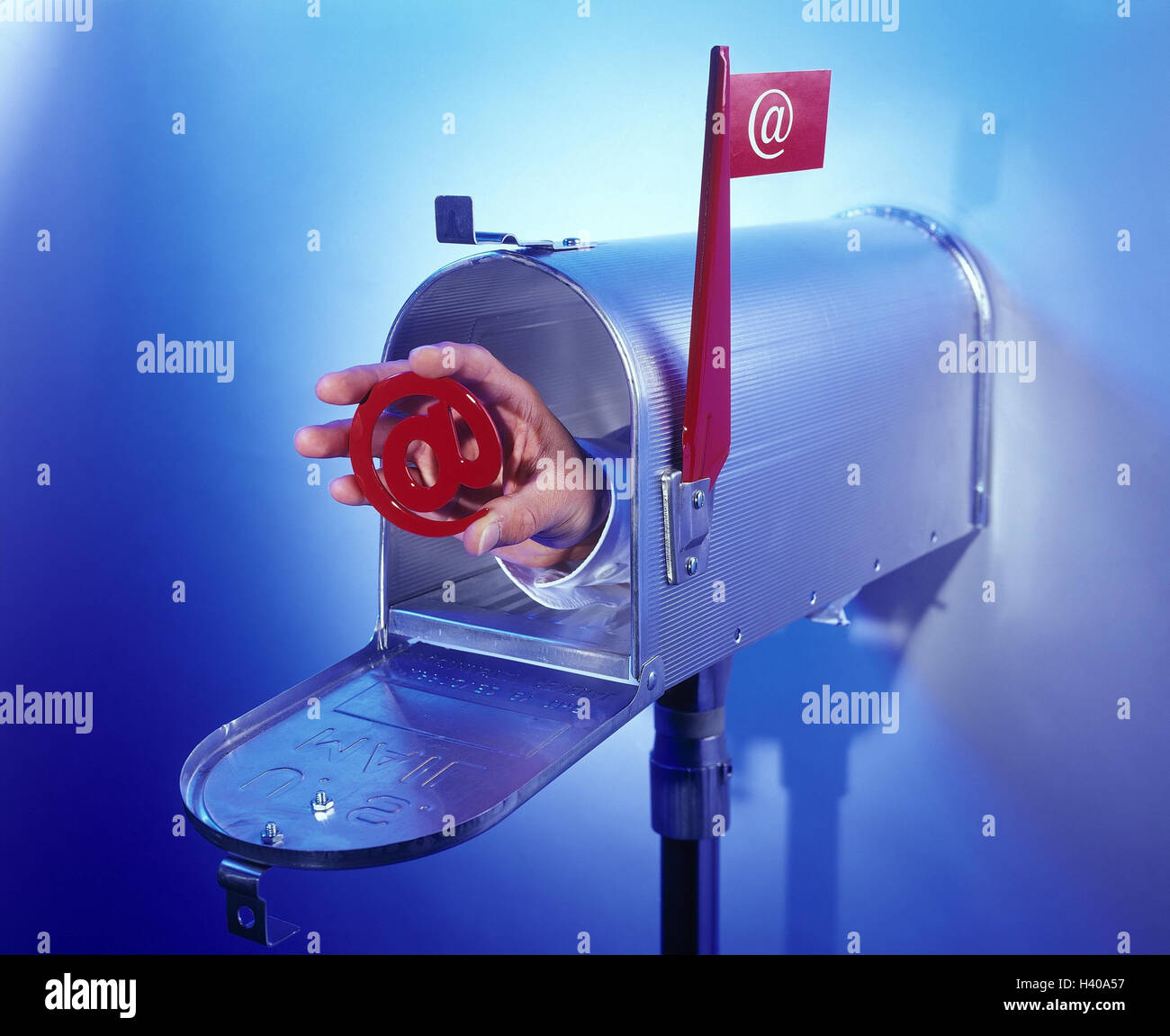 Mailbox, e-mail, reception, hand, At icon, cut out, outside, At sign ...