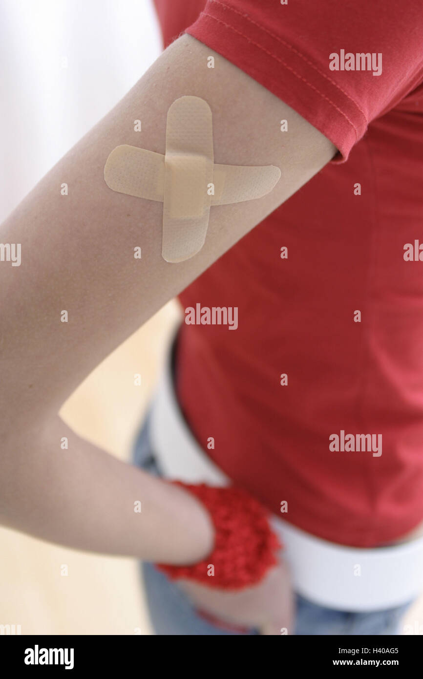 Woman, detail, upper arm, plaster medicine, health, arm, side view ...