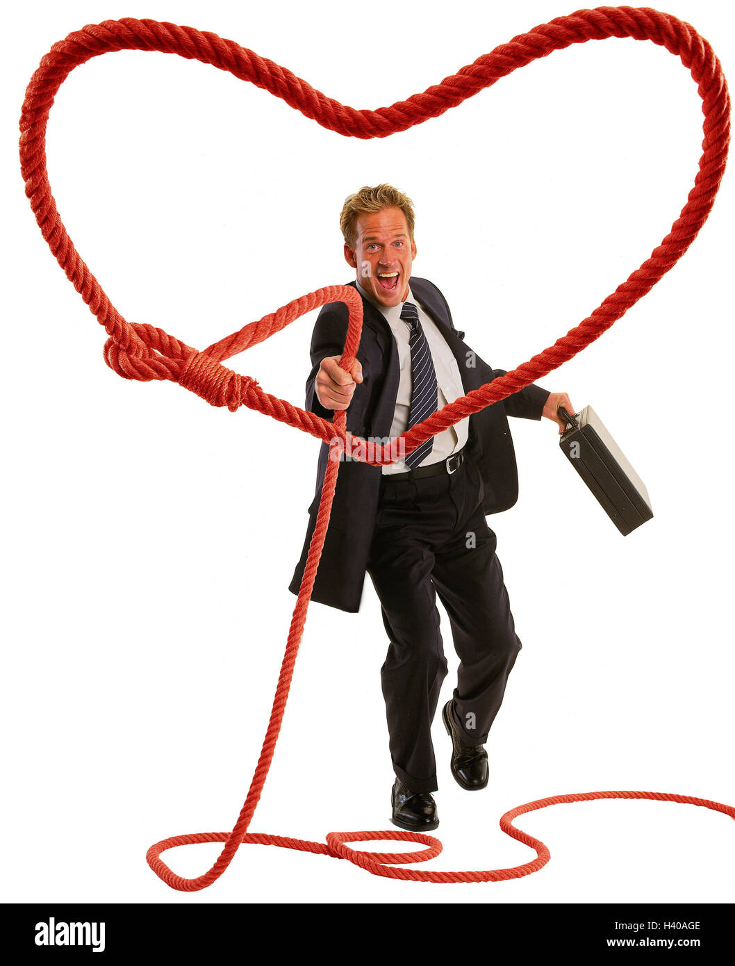 Businessman, briefcase, laugh, throw lasso, heart form, trap concepts ...