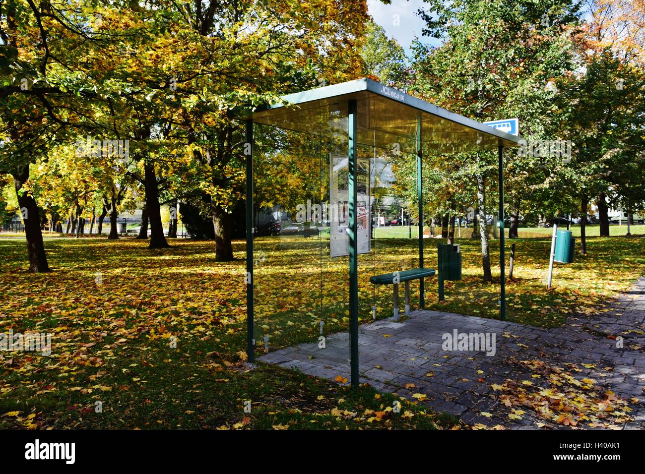 transparent bus-stop made of glass Stock Photo - Alamy