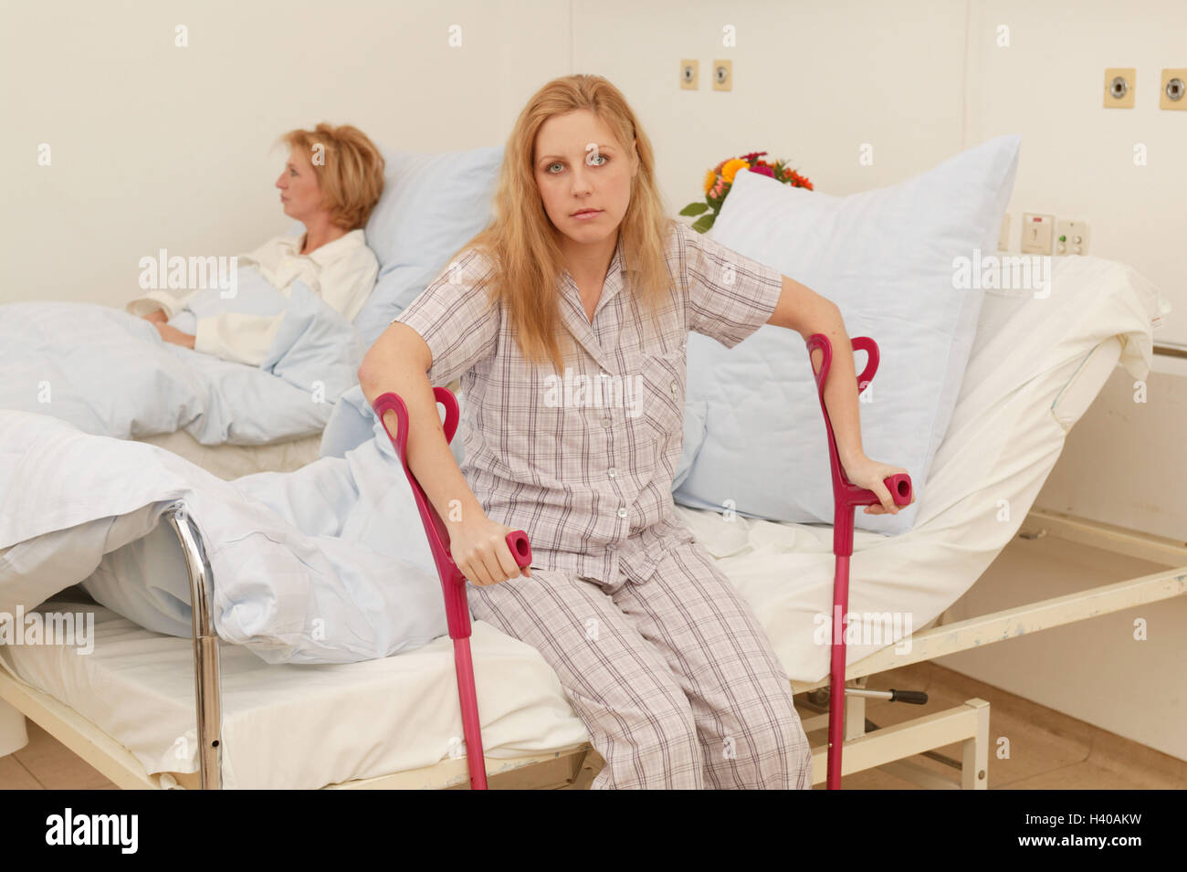 Sickbed, patient, sit, crutches, medicine, hospital, clinic, hospital ...